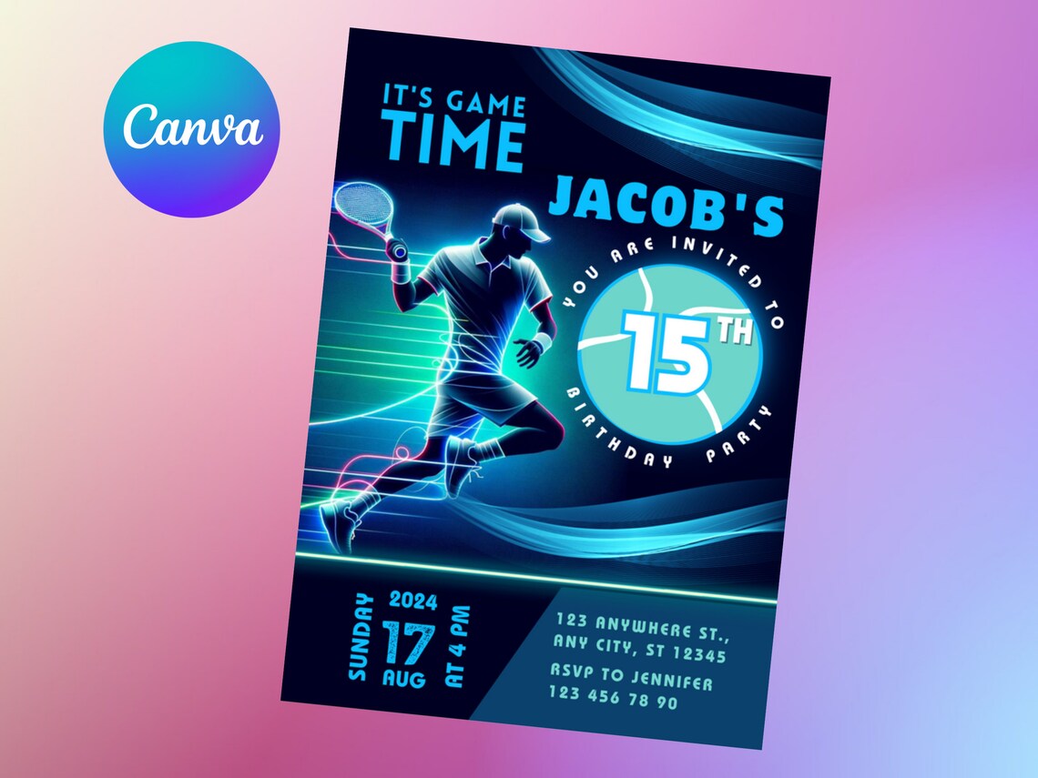 Tennis Birthday Invitation, Printable Tennis Ball Invitation, Tennis ...
