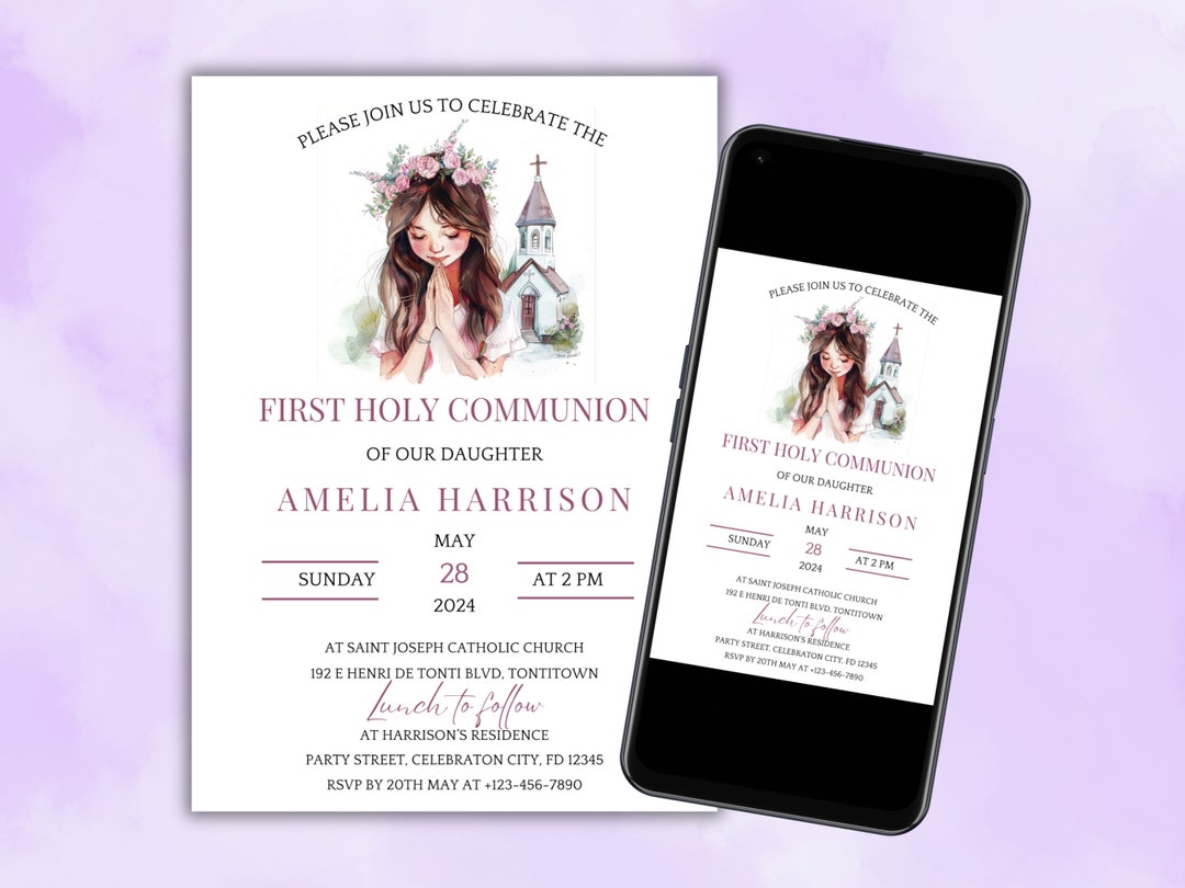 Elegant First Communion Printable Templates, Religious Watercoloured ...