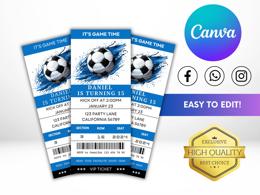 Editable Soccer Ticket Invitation Template: Sport Birthday Party ...