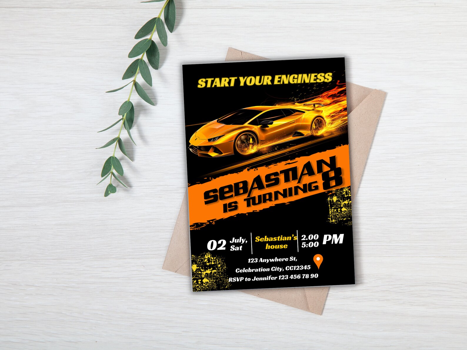 Lamborghini Birthday Invitation, Race Car Party Invite, Editable ...