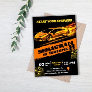 Lamborghini Birthday Invitation, Race Car Party Invite, Editable ...