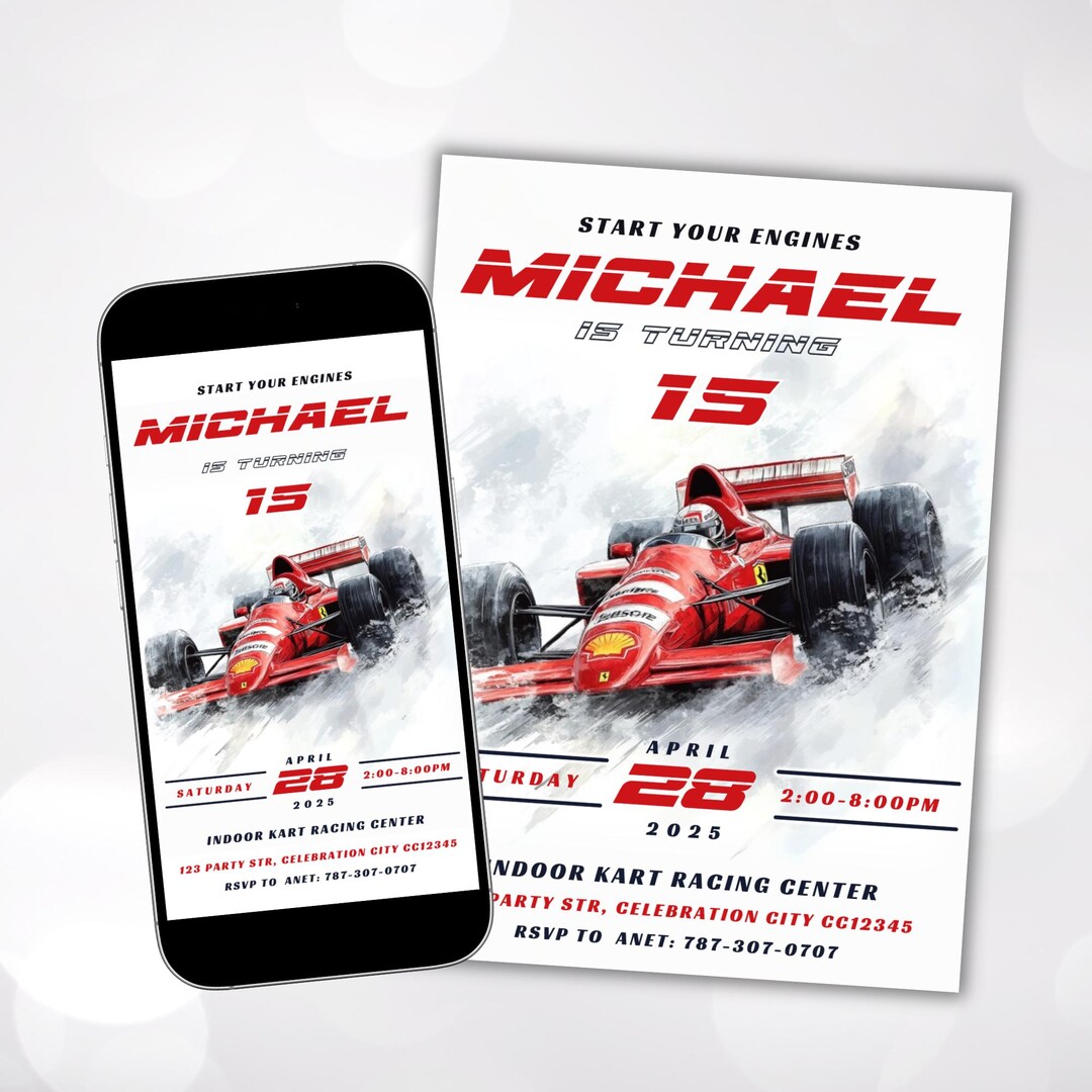 Ferrari Race Car Birthday Invitation | Sport Car Invite | Formula 1 ...
