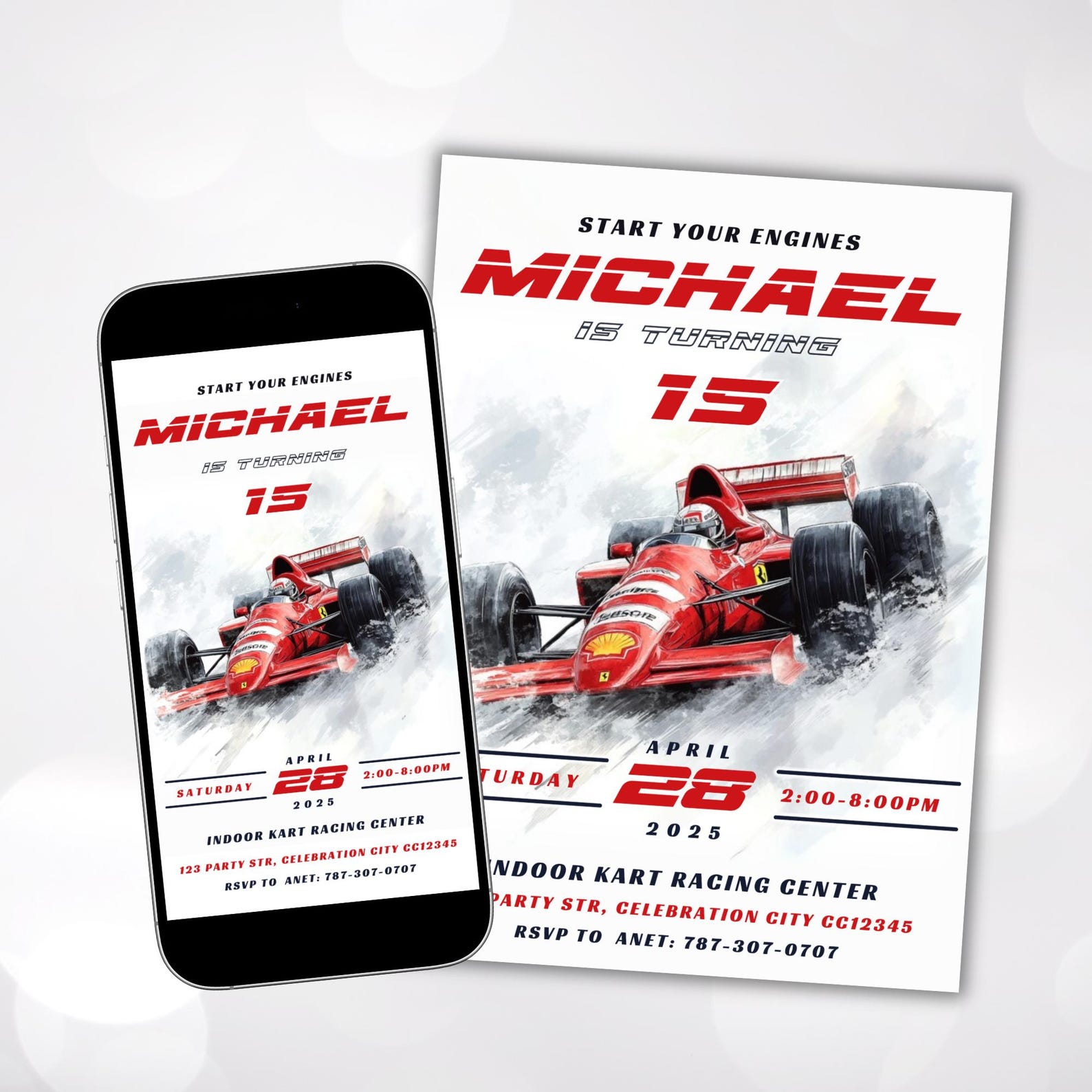 Ferrari Race Car Birthday Invitation | Sport Car Invite | Formula 1 ...