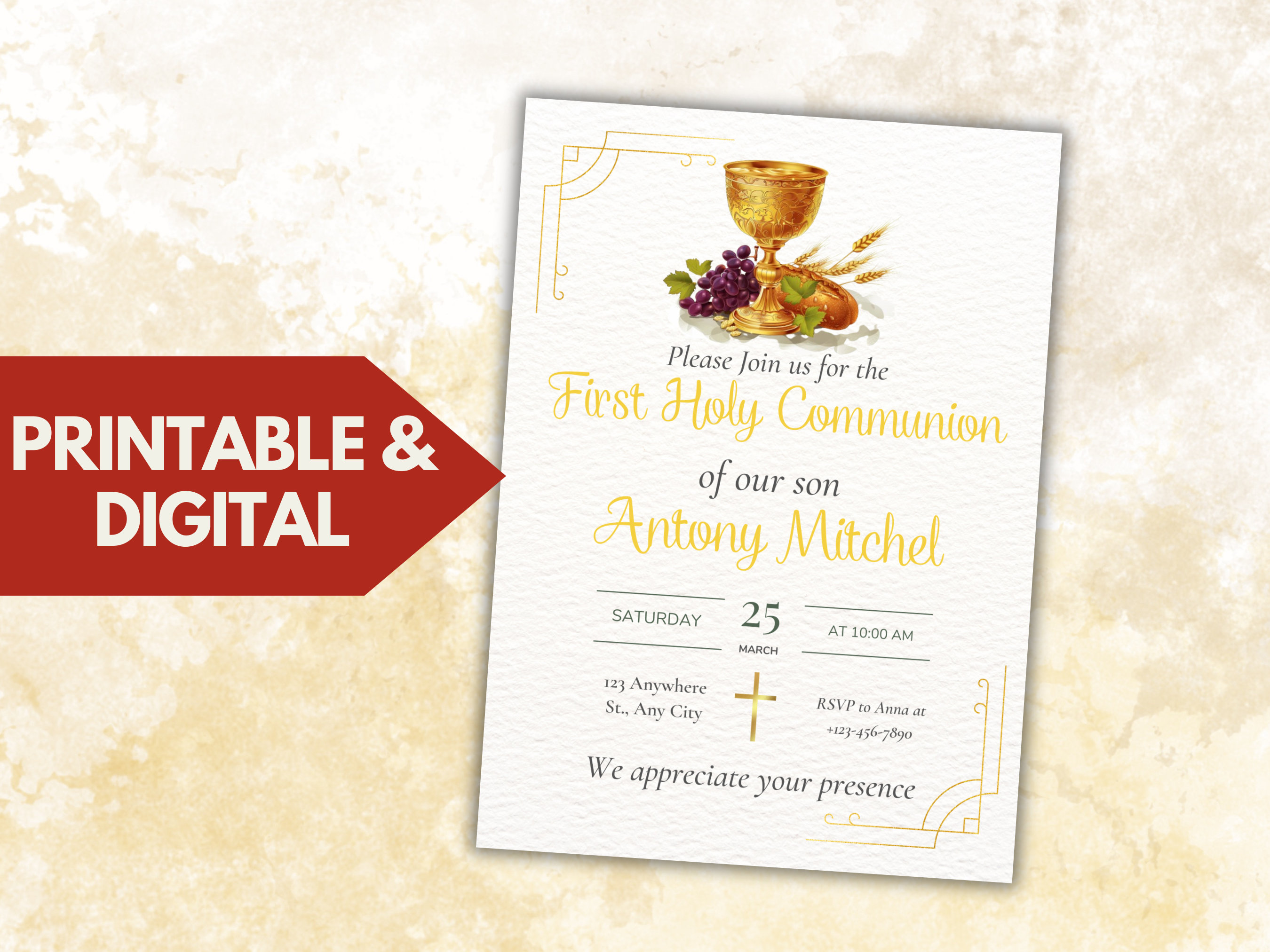 Editable First Communion Invitation Template, Instant Download ...