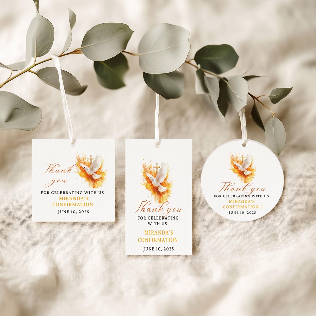 Confirmation Favor Tags Editable | Dove Thank You Tags | Canva Template ...