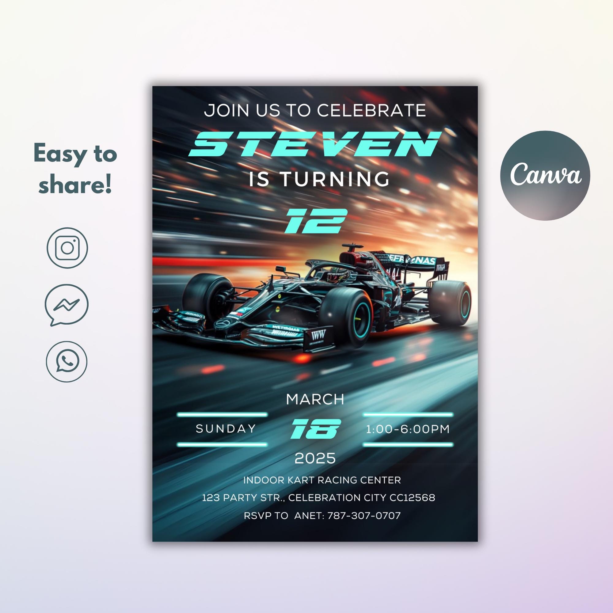 Formula 1 Birthday Invitation: Mercedes Race Car Party (digital Canva ...
