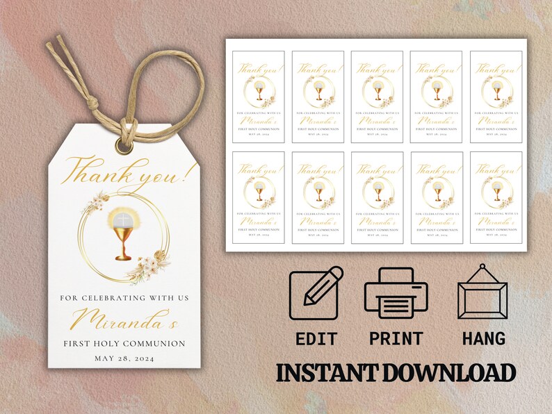 Editable Communion Gift Tag Template: Religious Thank You Labels ...