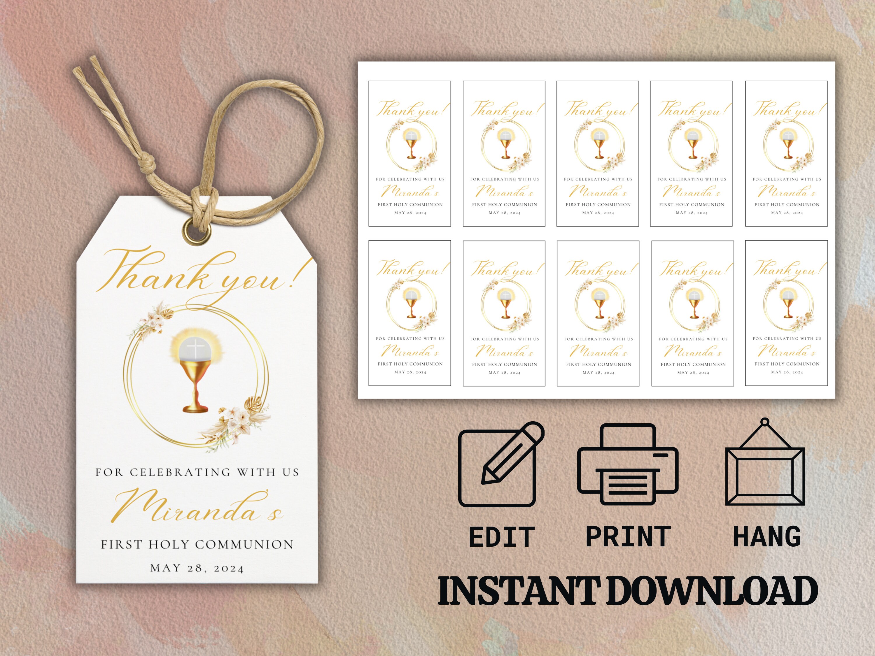 Editable Communion Gift Tag Template: Religious Thank You Labels ...