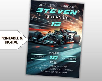 Formula 1 Mercedes Birthday Invitation - F1 Car Invite - F1 Party ...