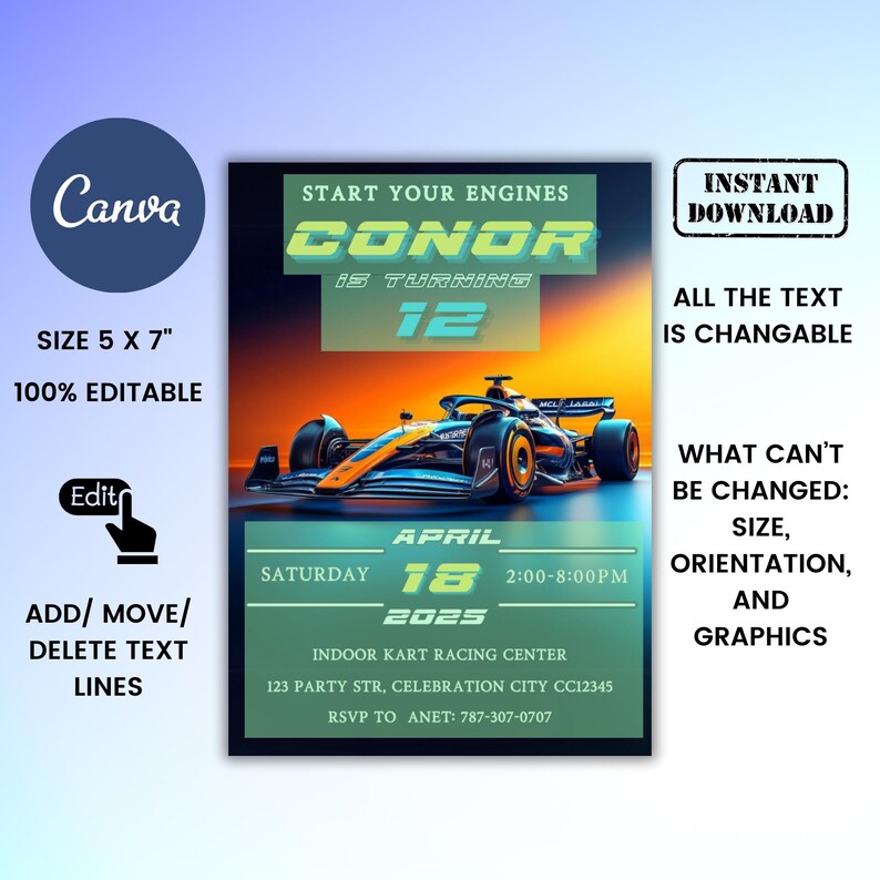 Formula 1 Birthday Invitation | Race Car Party Invite | Mclaren F1 ...