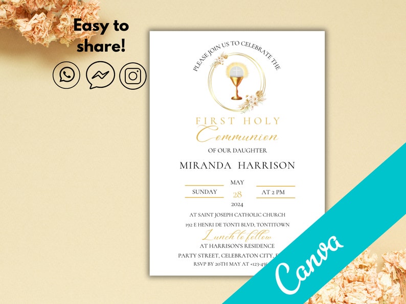 Catholic First Holy Communion Invitation, Printable Templates ...