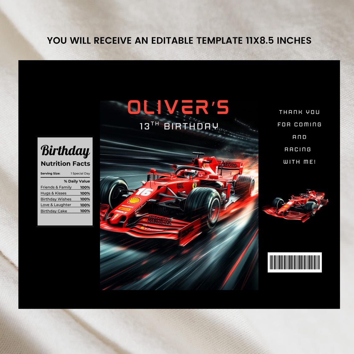 Chip Bag Cover Template, Formula 1 Theme, Race Car Party Favor (canva ...