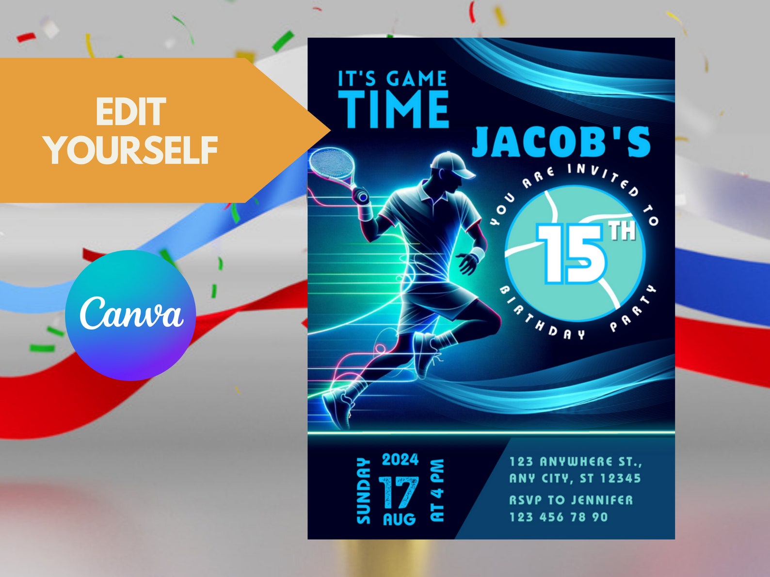 Tennis Birthday Invitation, Printable Tennis Ball Invitation, Tennis ...