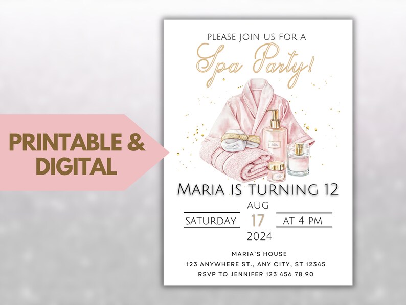 Editable Spa Party Birthday Invitation Template Set Printable Spa Party ...