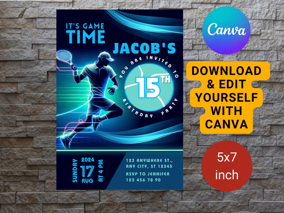 Tennis Birthday Invitation, Printable Tennis Ball Invitation, Tennis ...