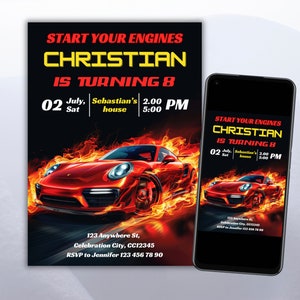 Editable Car Birthday Invitation, Race Car Template,, Porsche Invite ...