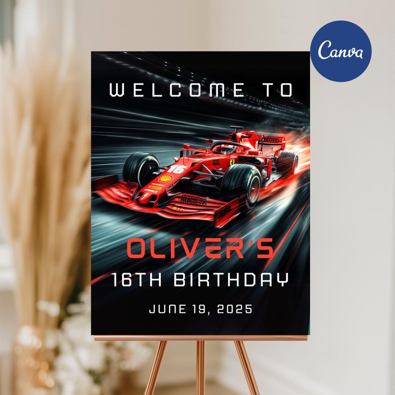 F1 Birthday Welcome Sign , Formula 1 Ferrari Race Car Party Decor - Etsy