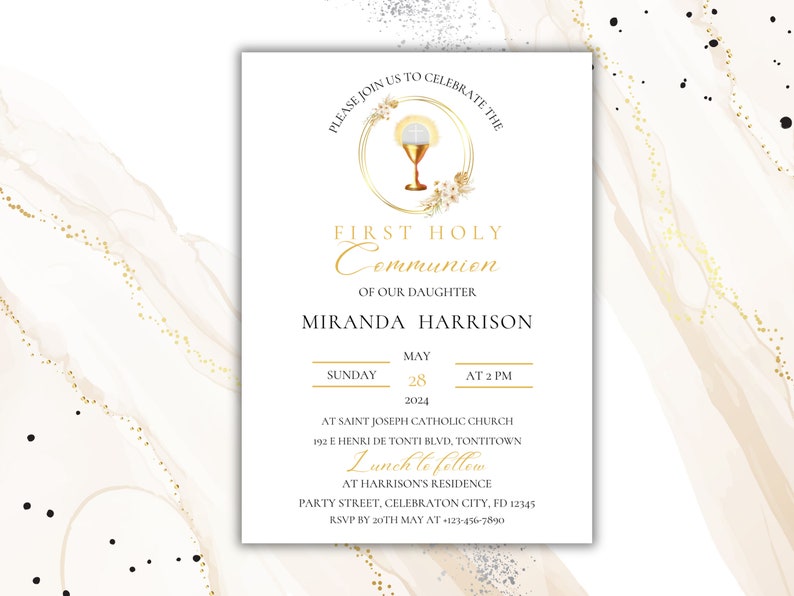 Catholic First Holy Communion Invitation, Printable Templates ...