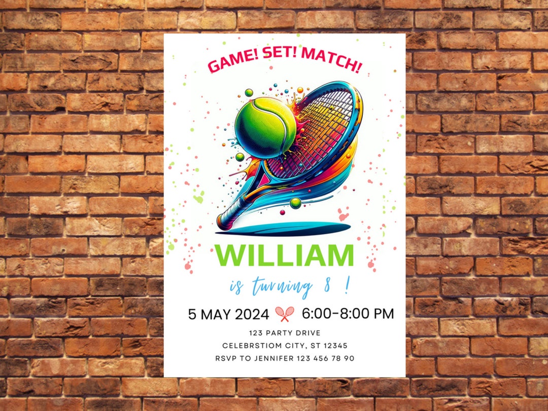 Tennis Birthday Invitation, Printable Tennis Ball Invitation, Tennis ...