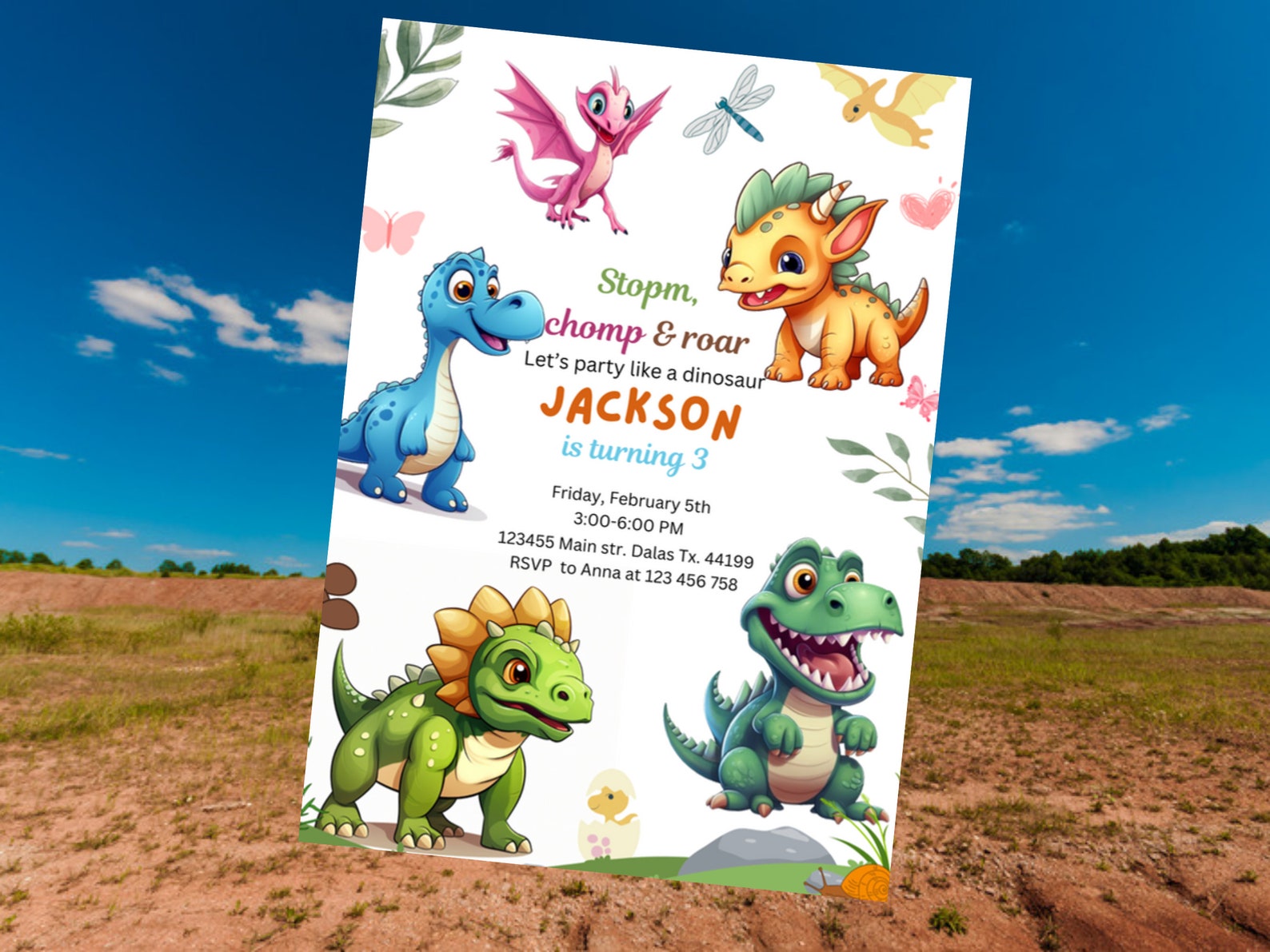 Editable Dinosaur Birthday Party Invitation Template, Dinosaur Birthday ...
