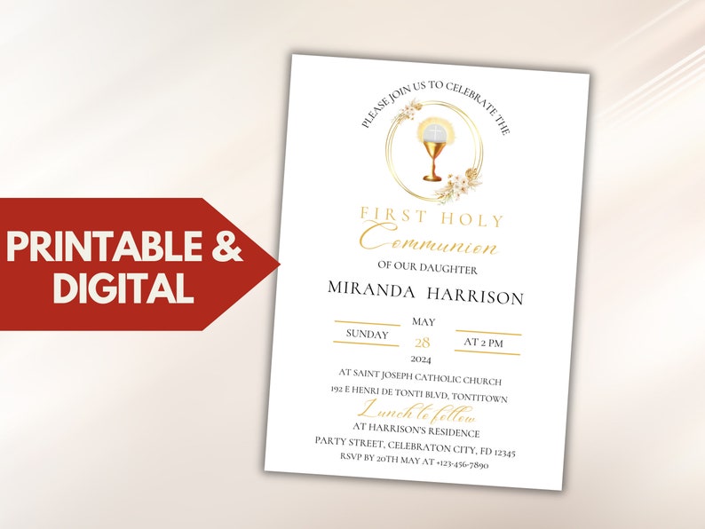 Catholic First Holy Communion Invitation, Printable Templates ...