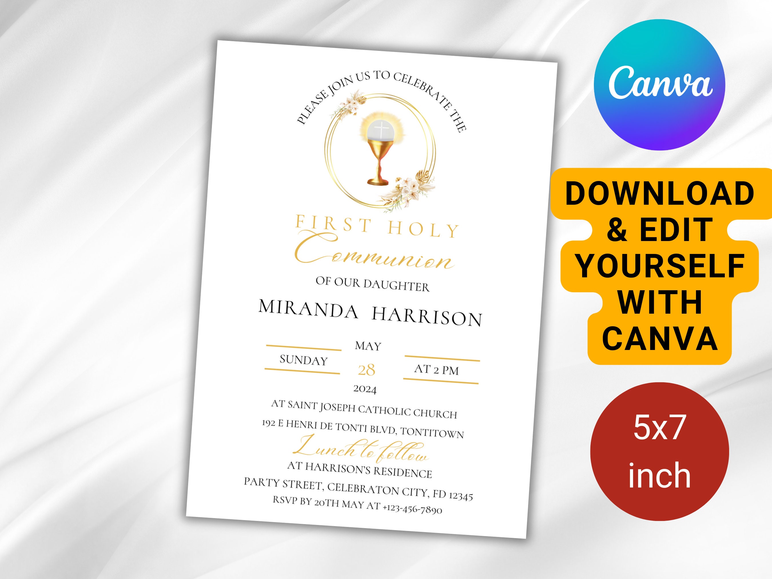 Catholic First Holy Communion Invitation, Printable Templates ...