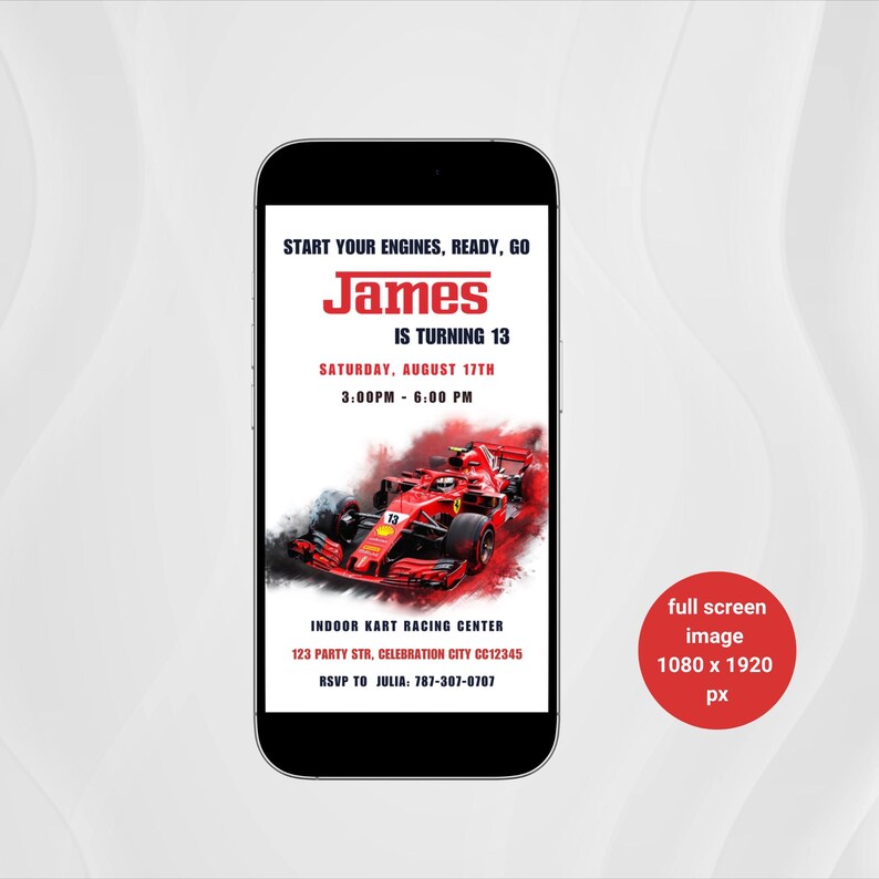 Personalized Ferrari F1 Birthday Invitation: Race Car Party (digital ...