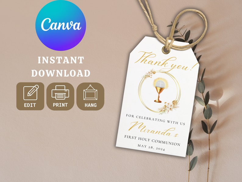 Editable Communion Gift Tag Template, Religious Thank You Stickers ...