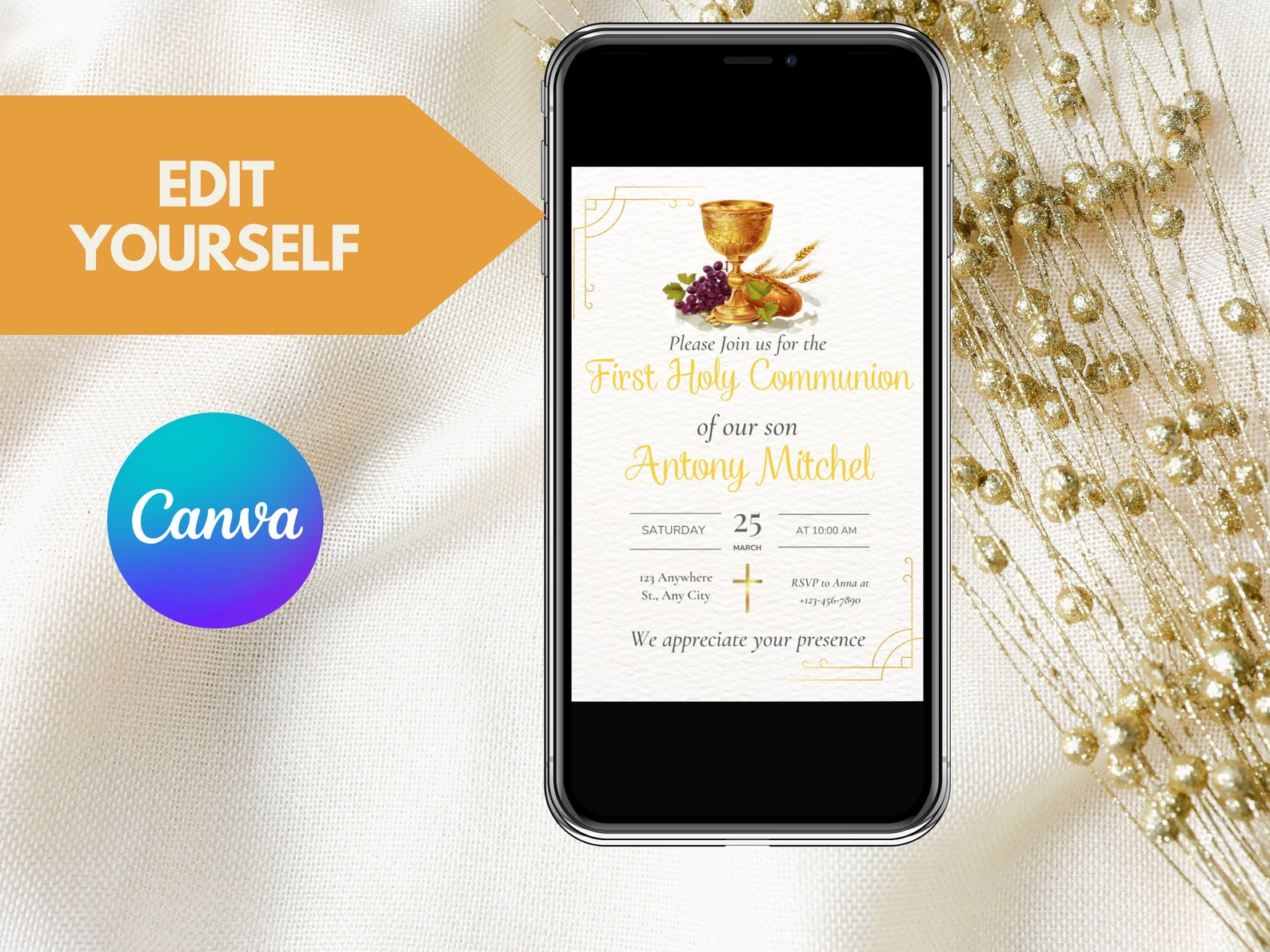 Editable First Communion Invitation Template, Instant Download ...