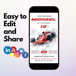 Ferrari Race Car Birthday Invitation | Sport Car Invite | Formula 1 ...