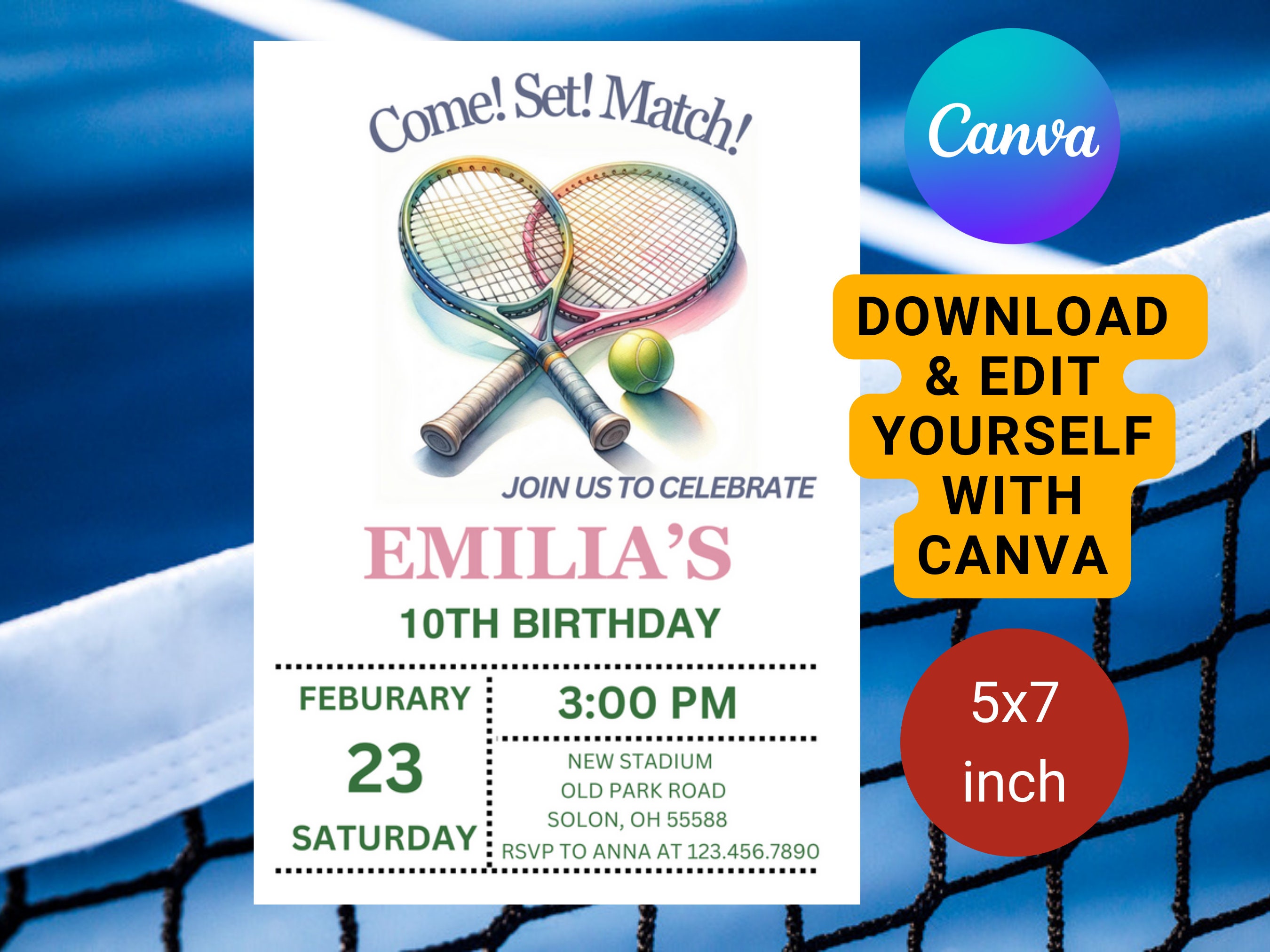 Tennis Birthday Invitation, Printable Tennis Ball Invitation, Tennis ...