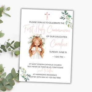 Elegant First Communion Invitation Templates | Elegant Editable ...