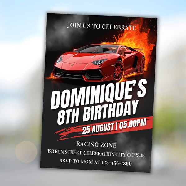 Lamborghini Birthday Invitation - Etsy