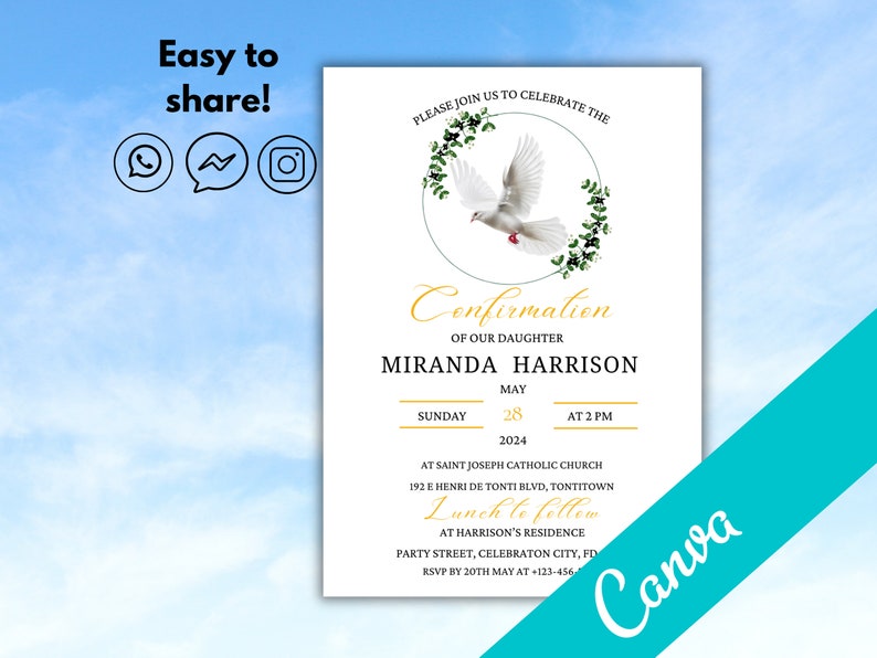 Elegant Confirmation Invitation Template: Editable Celebration (instant ...
