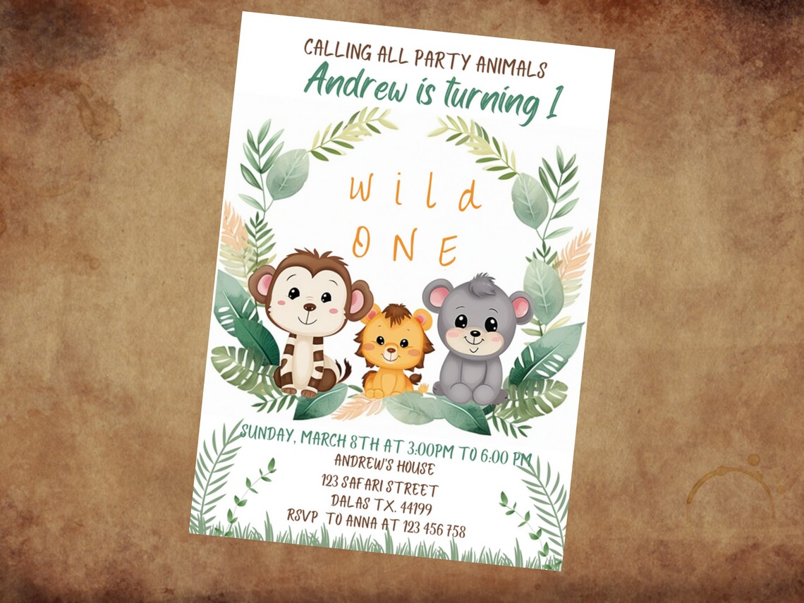 EDITABLE Safari Birthday Invitation, Wild One 1st Birthday Invite ...
