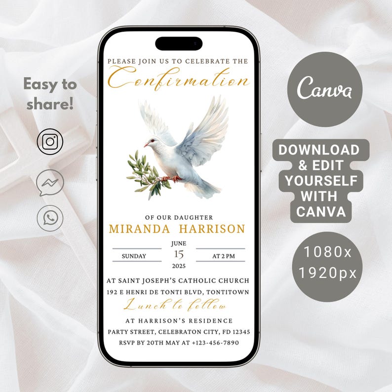 Confirmation Invitation , Editable Template , Sacred Sacrament ...