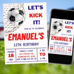 Editable Soccer Birthday Invitation Template, Sport Birthdayin Blue&red ...