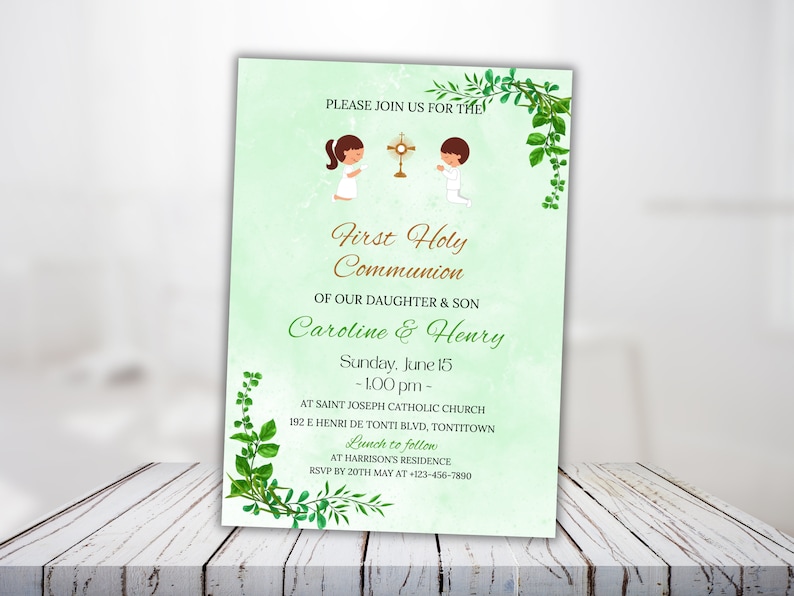 Editable First Communion Invite Personalized Twins Siblings Boy and ...