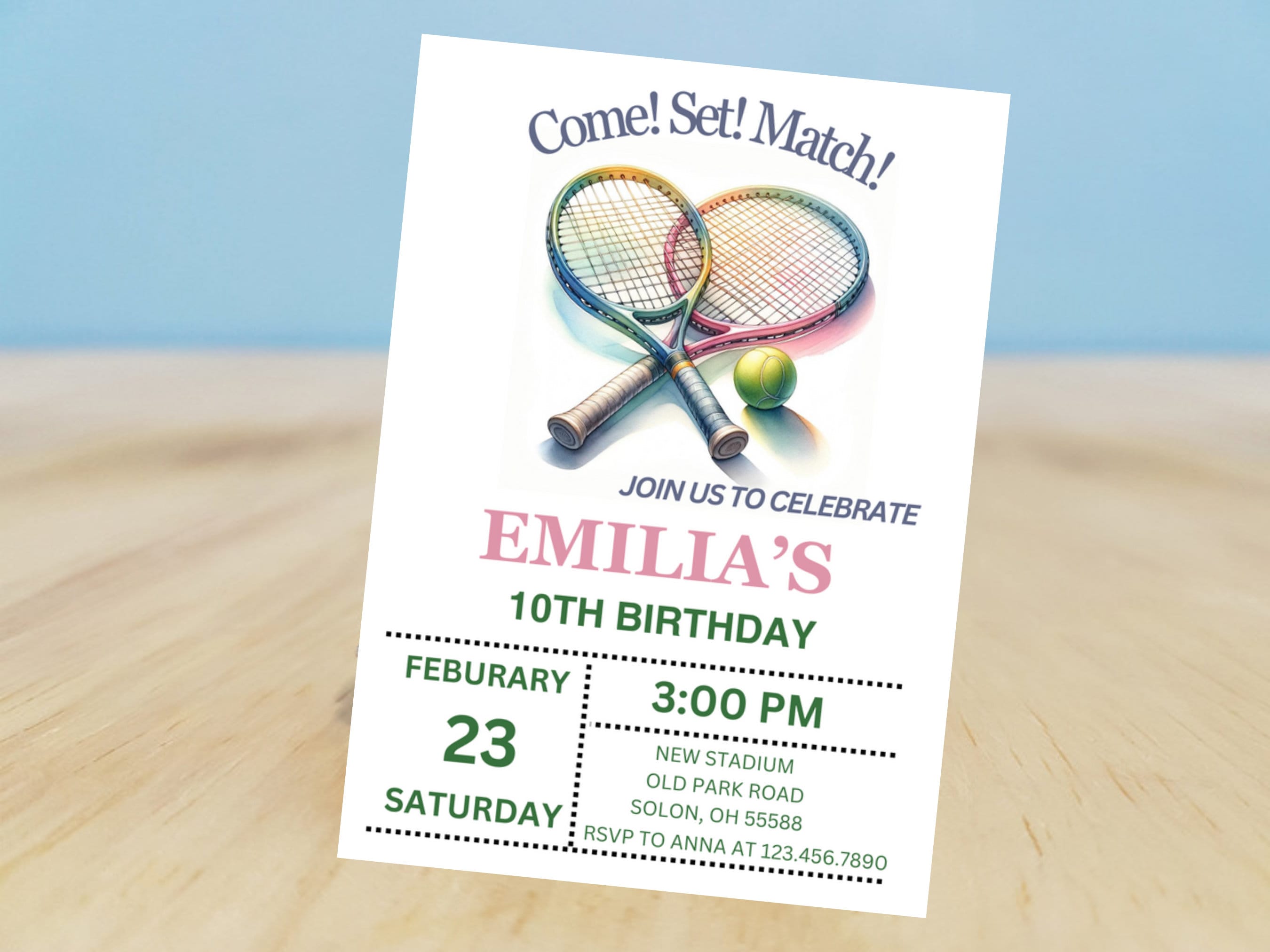 Tennis Birthday Invitation, Printable Tennis Ball Invitation, Tennis ...
