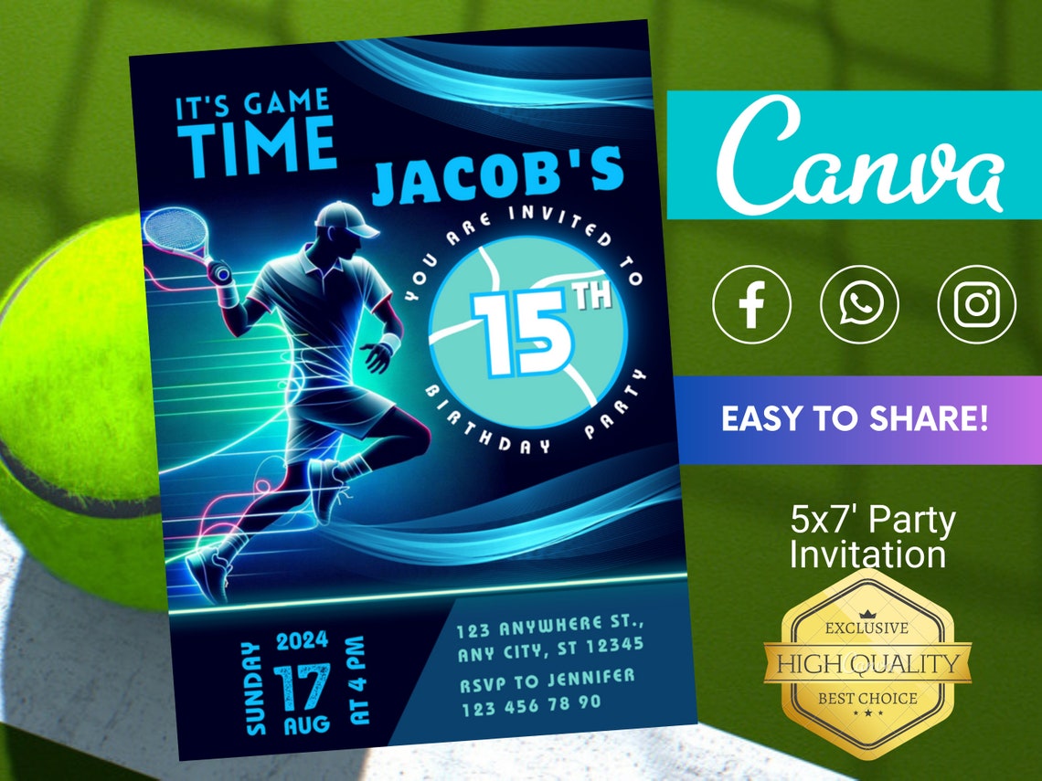 Tennis Birthday Invitation, Printable Tennis Ball Invitation, Tennis ...
