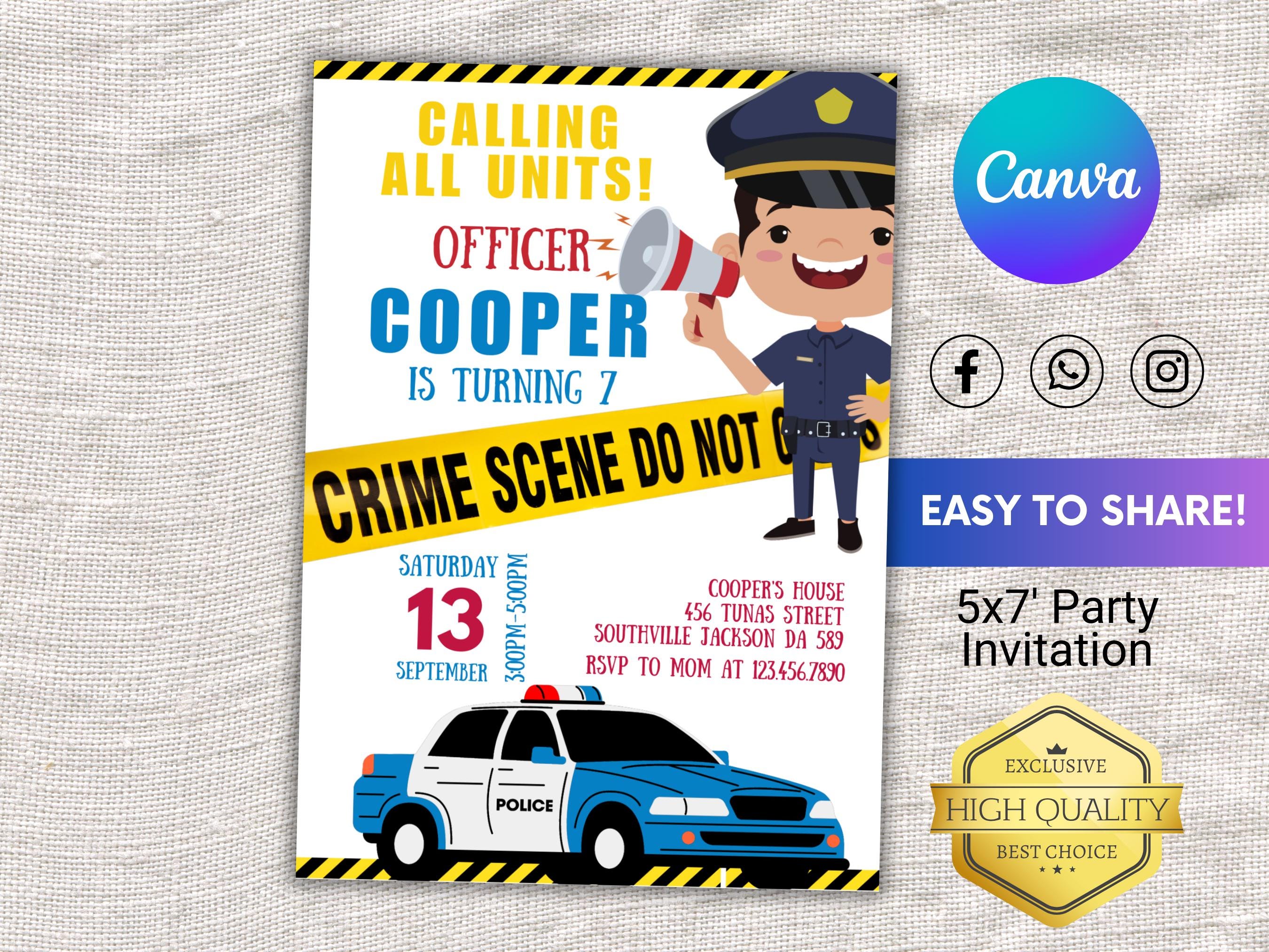 Police Birthday Invitation, Police Officer Invite, Policeman Invitation ...