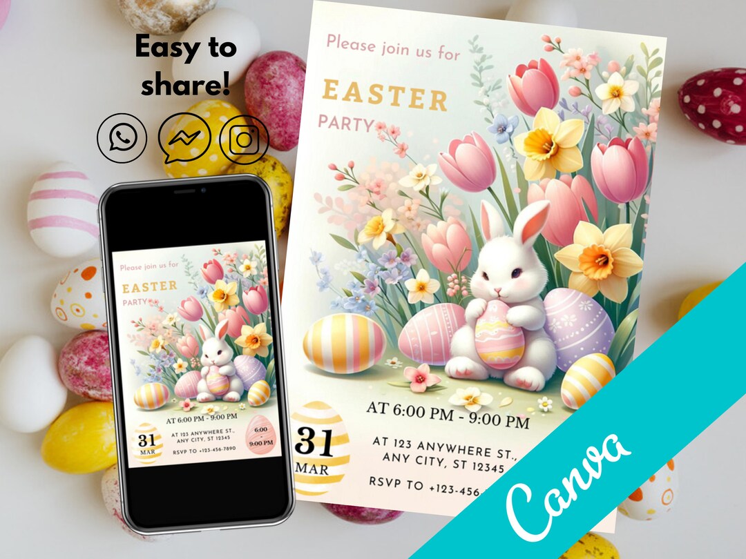 Editable Easter Party Invitation, Printable Easter Party Invitation ...