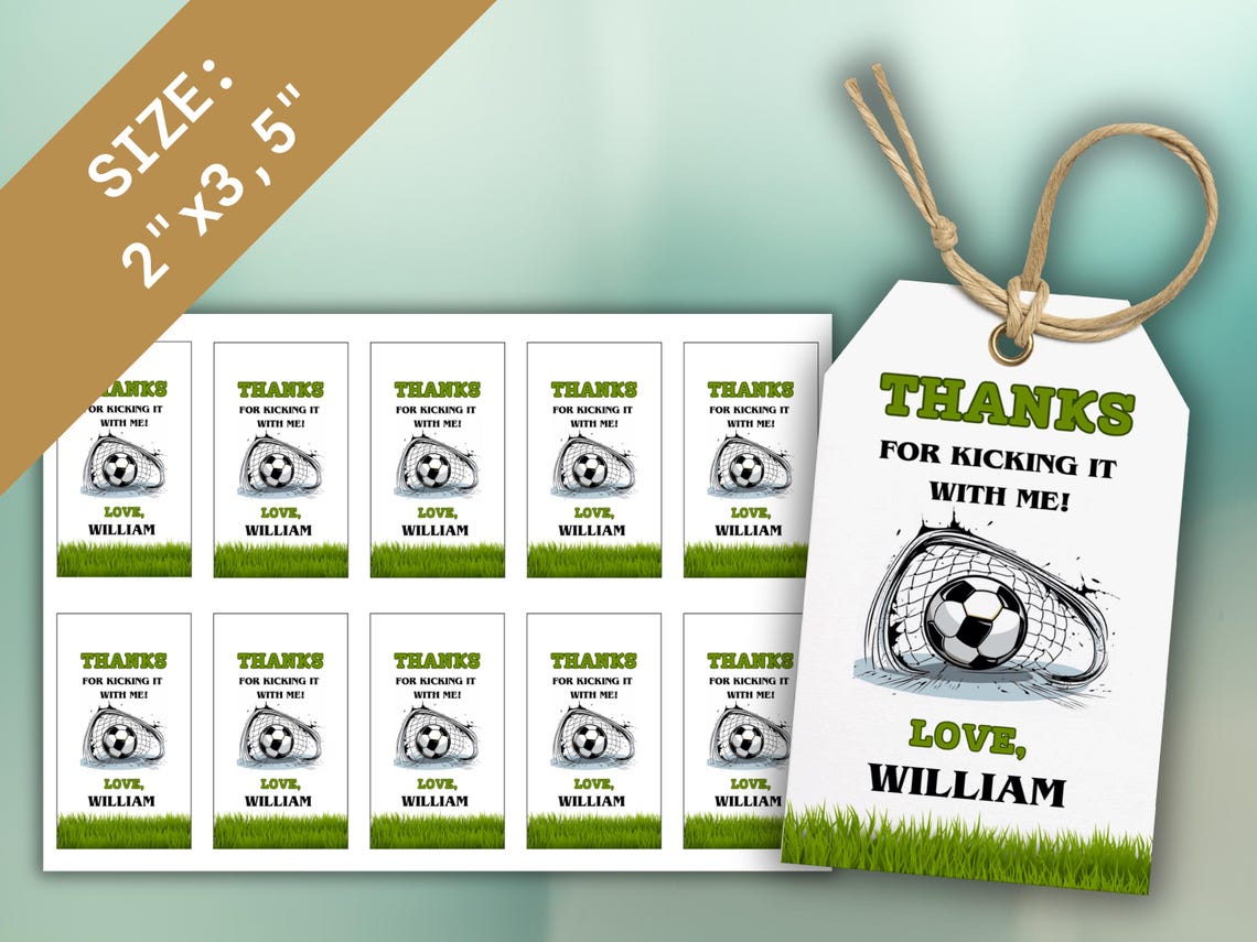 Soccer Thank You Tag: Editable Birthday Party Favor (digital Download ...