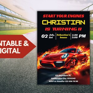 Editable Car Birthday Invitation, Race Car Template,, Porsche Invite ...