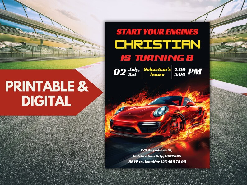 Editable Car Birthday Invitation, Race Car Birthday Template, Porsche ...