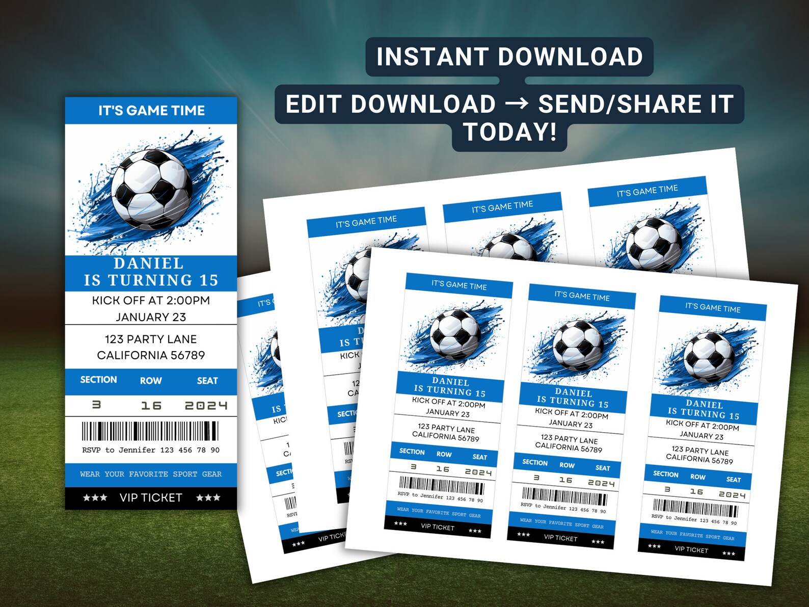 Editable Soccer Ticket Invitation Template: Sport Birthday Party ...