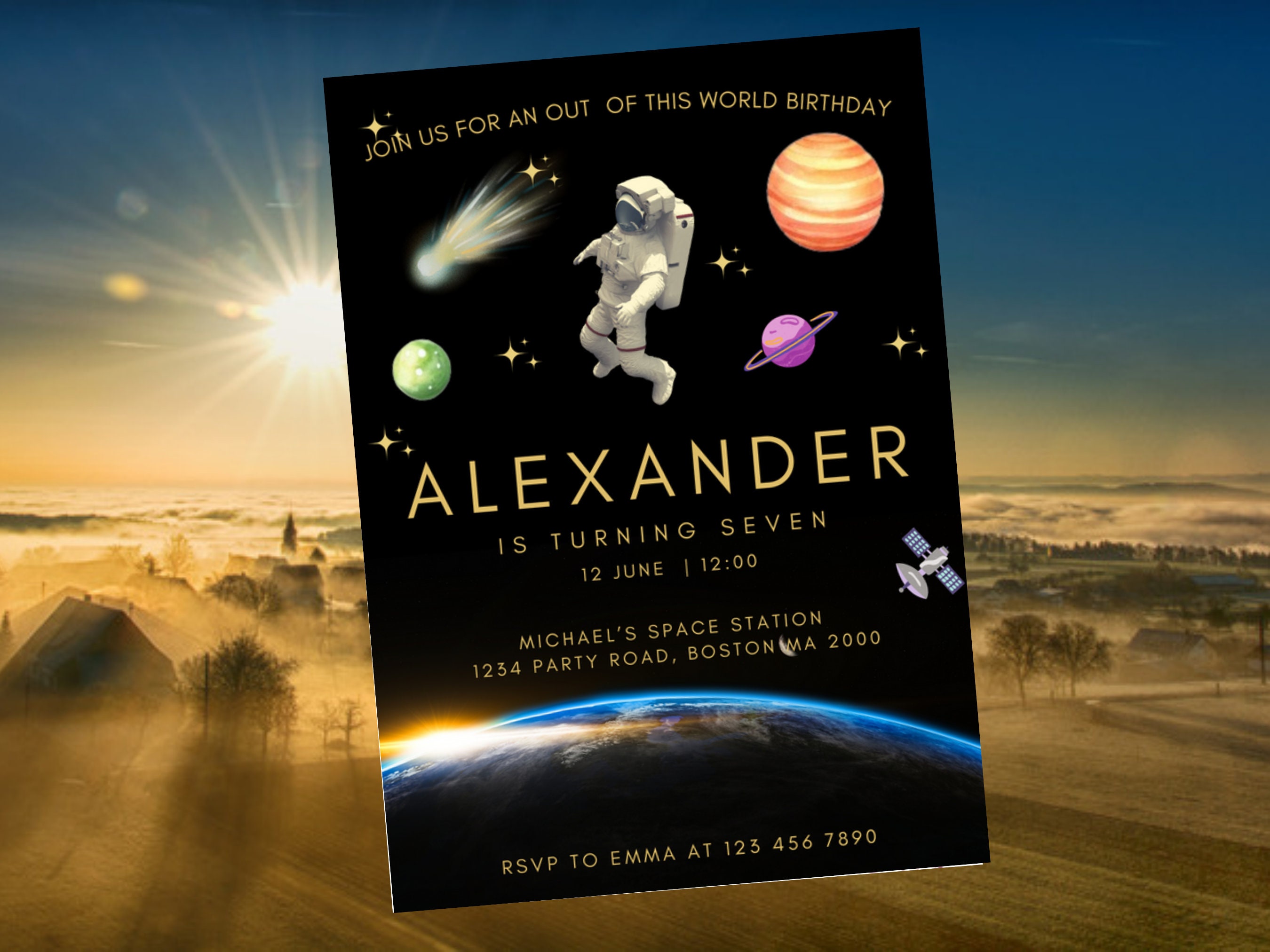 Outer Space Birthday Invitation Template, Planets Astronaut Invite ...