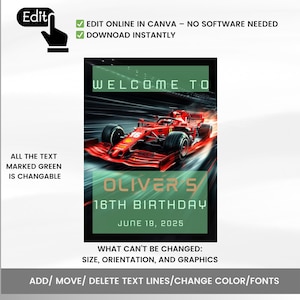 F1 Birthday Welcome Sign , Formula 1 Ferrari Race Car Party Decor - Etsy