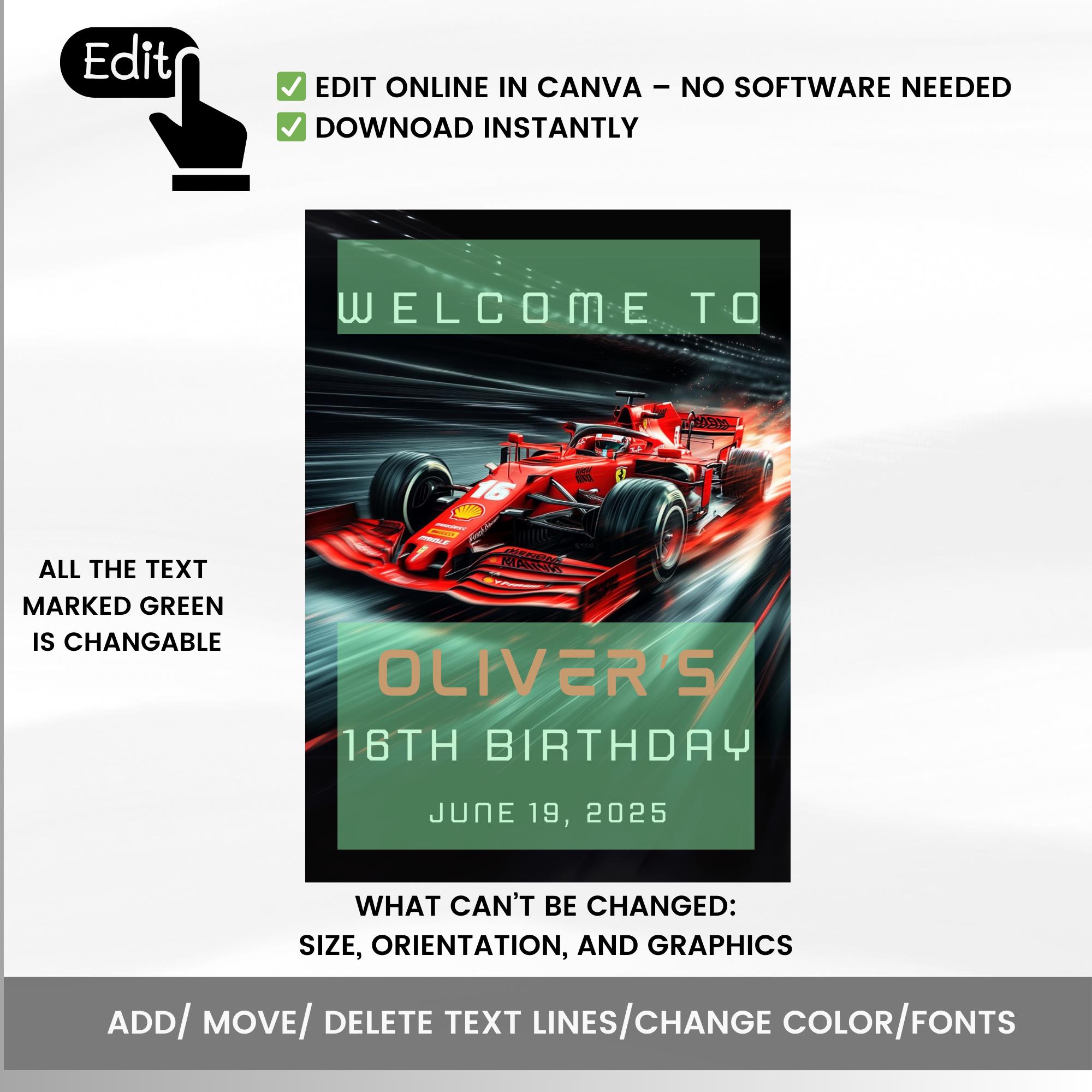F1 Birthday Welcome Sign , Formula 1 Ferrari Race Car Party Decor - Etsy