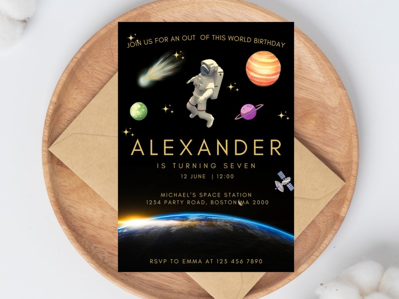 Outer Space Birthday Invitation Template, Planets Astronaut Invite ...